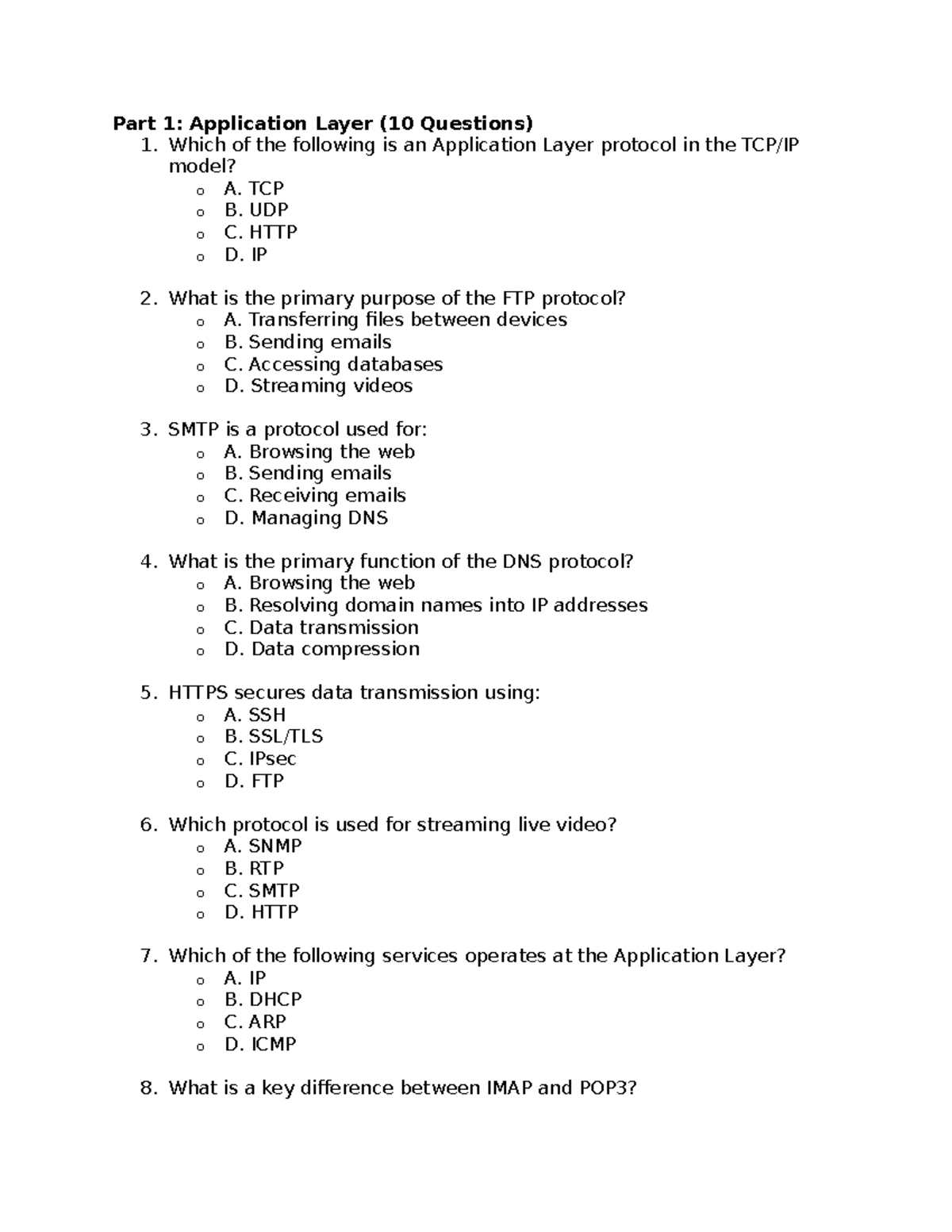 Application Layer & Transport Layer Quiz (CS101) - Studocu