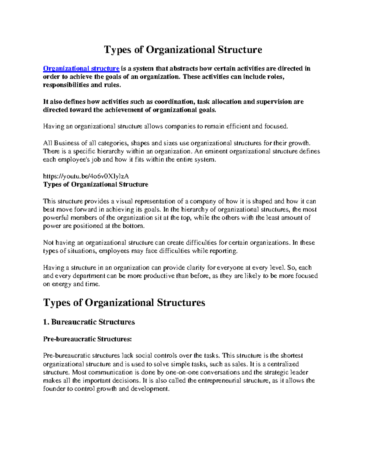 Unit-III: Types of Organizational Structures Explained - Studocu
