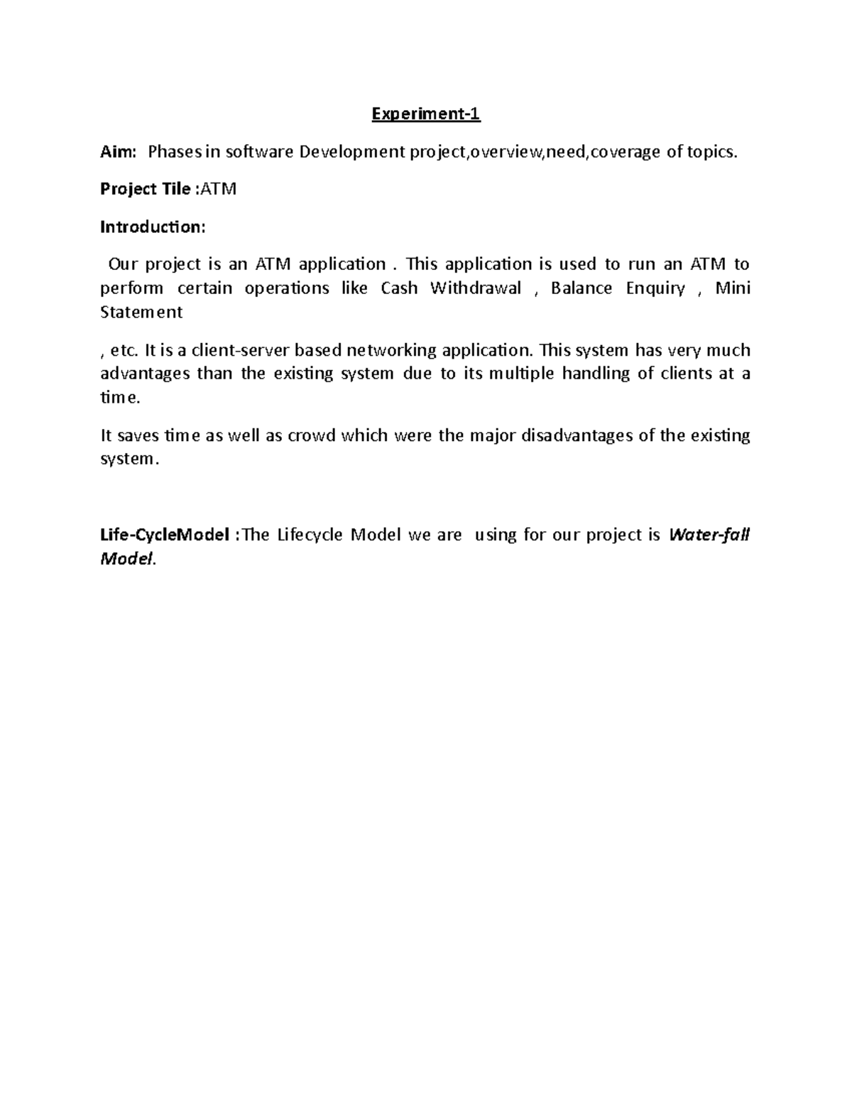 Sepm lab - Software Engineering and project management - Experiment- Aim: Phases in software ...