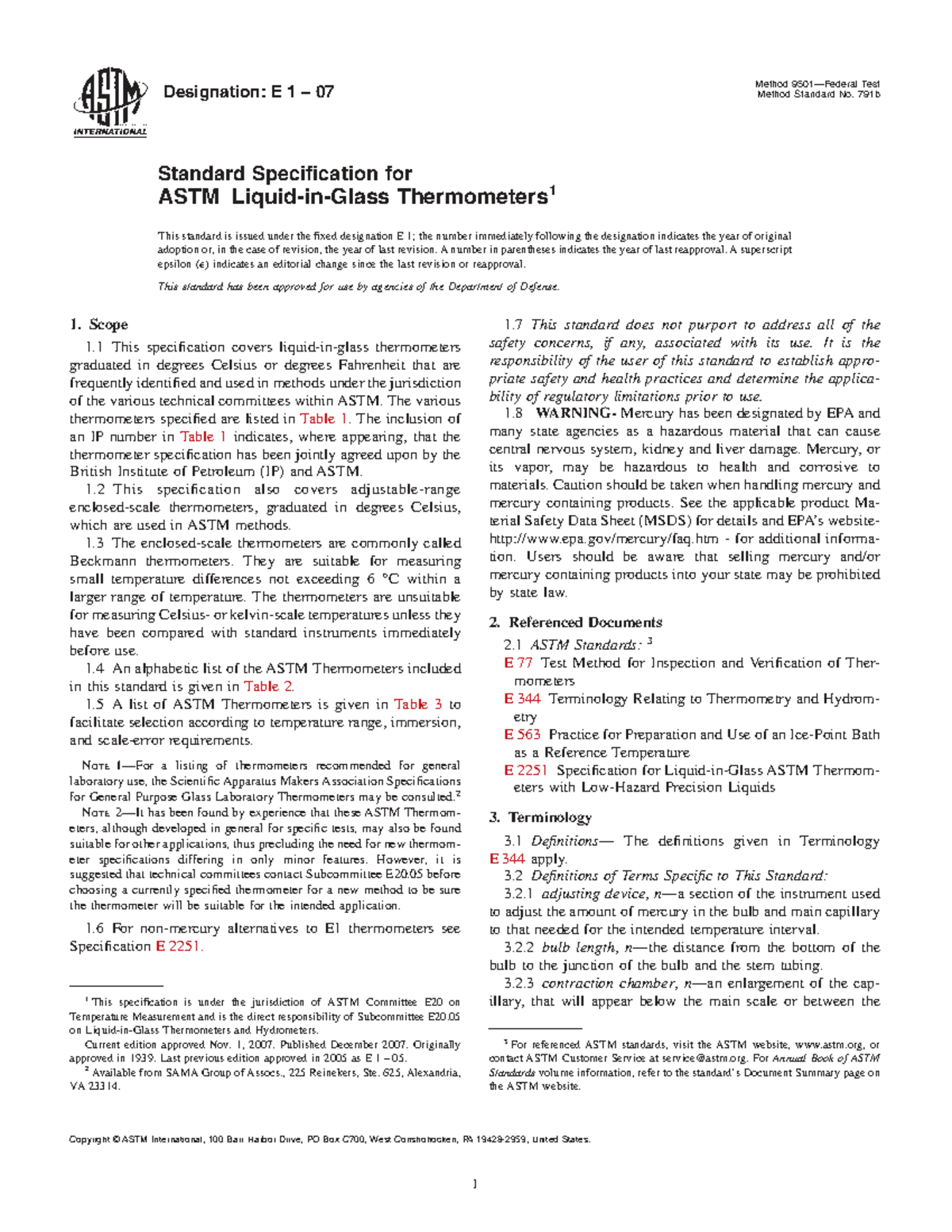 ASTM E1-07 Standard Specification for Thermometers - Studocu