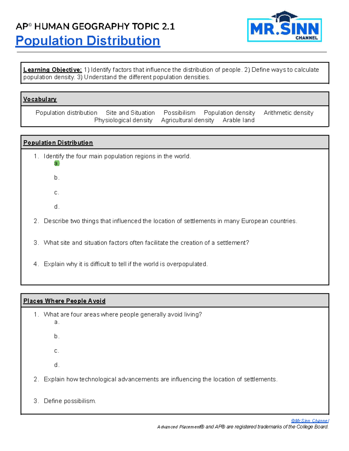 AP Human Geography Unit 2: Population Distribution Overview - Studocu