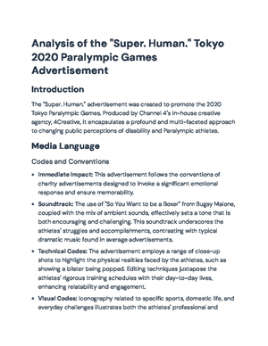 Super. Human. Tokyo 2020 Paralympics Ad Analysis & Insights - Studocu