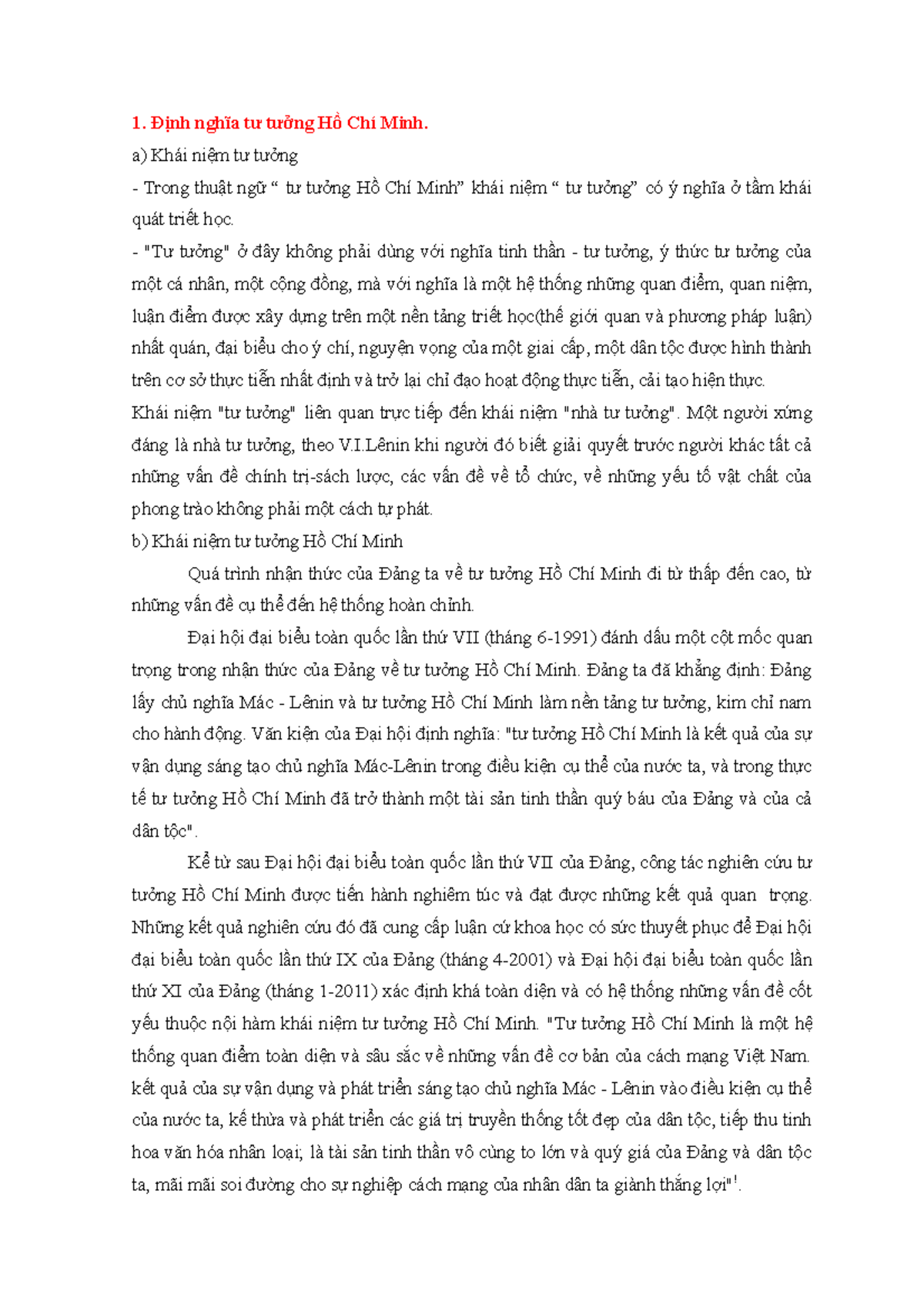D cng on t tng H Chi Minh docx - Định nghĩa tư tưởng Hồ Chí Minh. a) Khái niệm tư tưởng Trong ...