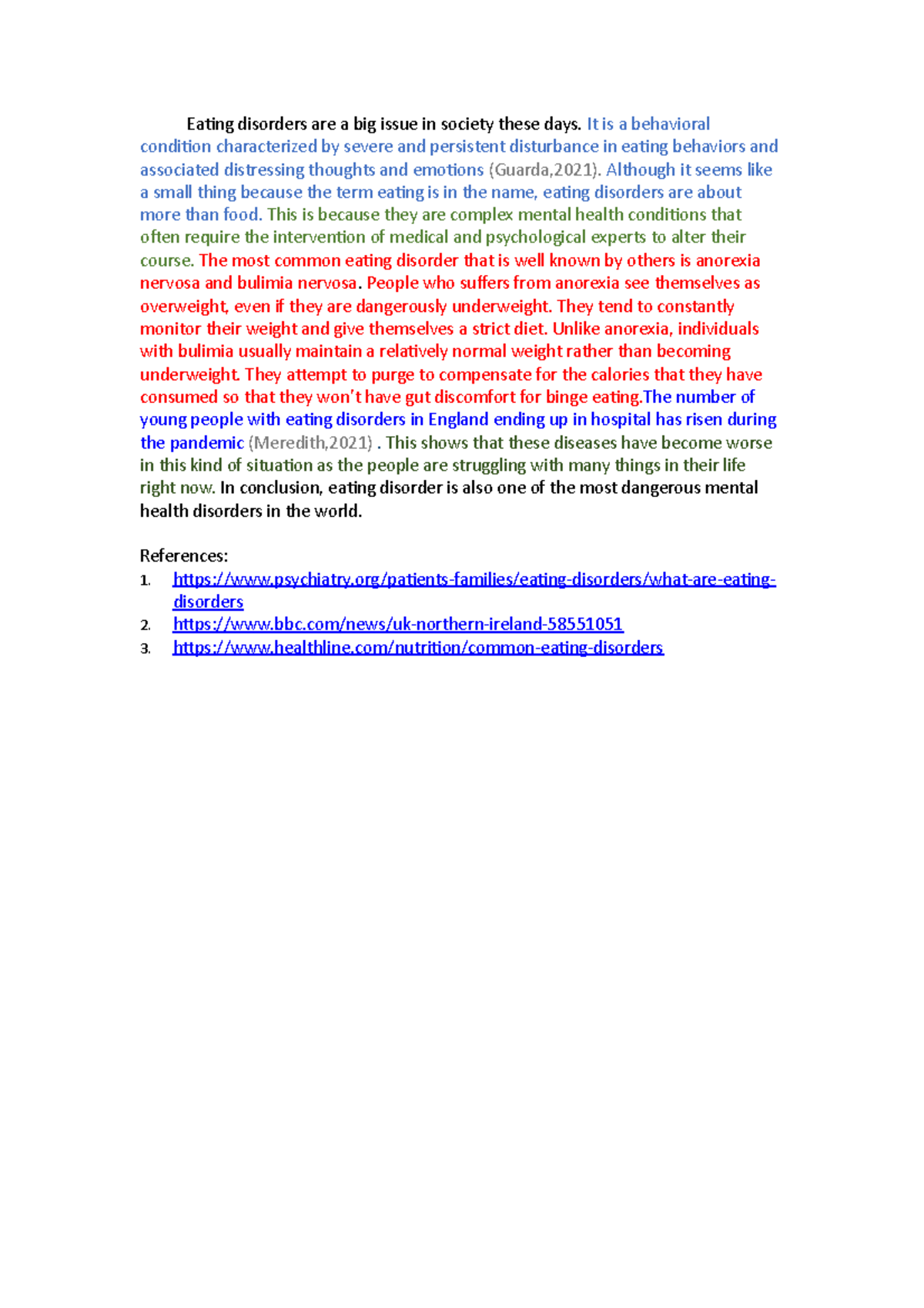 English Essay - Eating Disorders and Their Impact on Mental Health ...