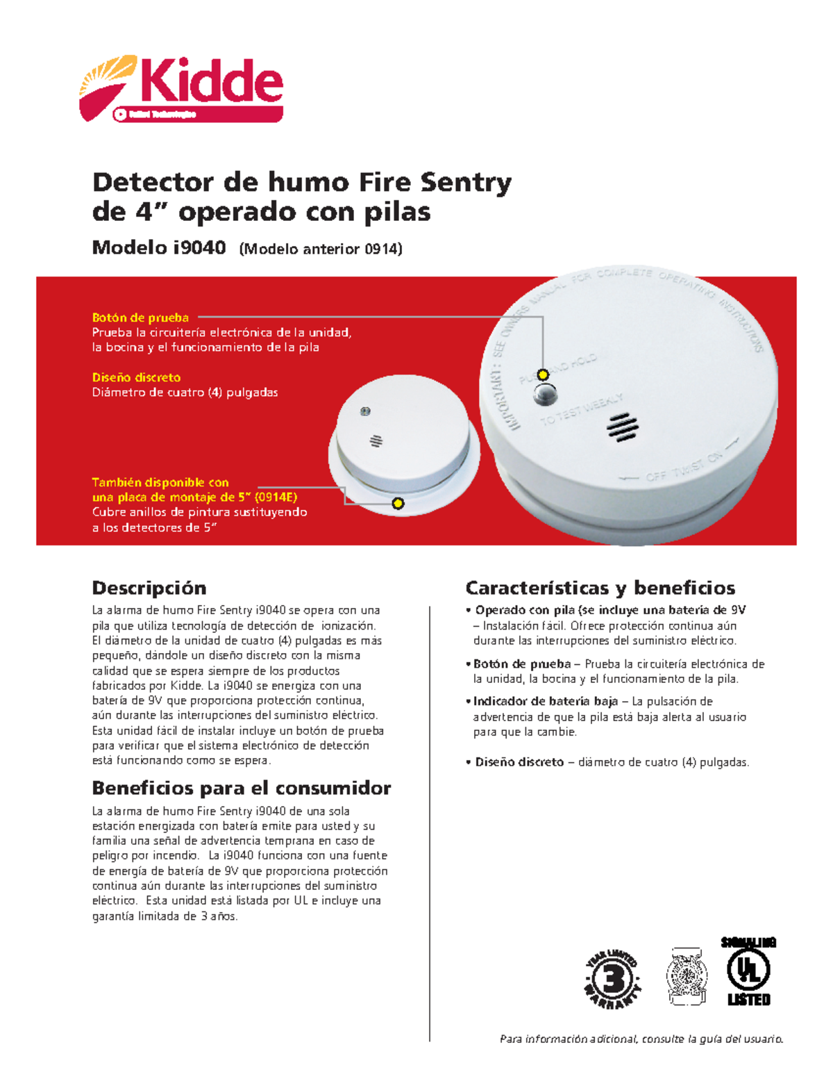i9040 Alarmas de Humo: Ficha Técnica del Modelo Fire Sentry - Studocu