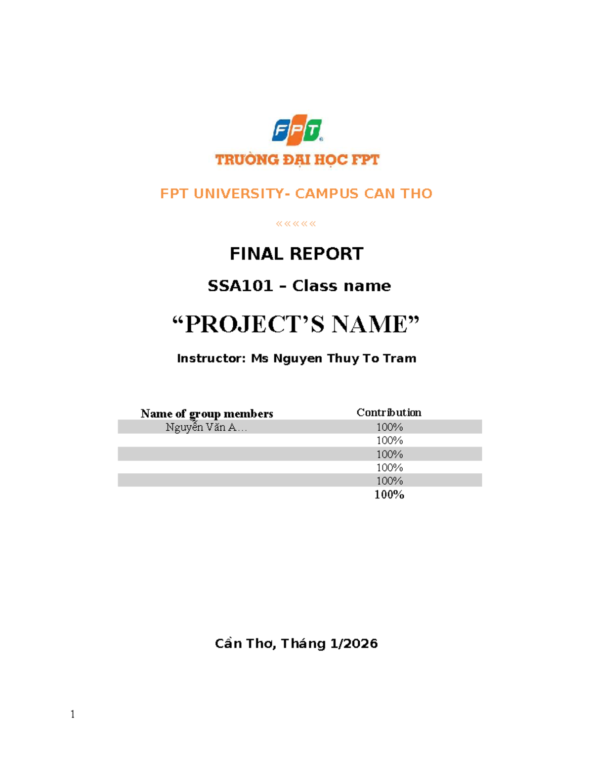 FPT Campus Can Tho Final Report - SSA101 Group Project - Studocu