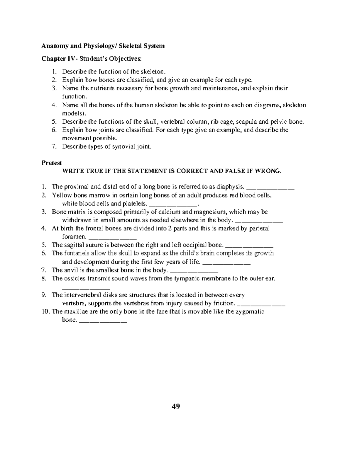 Anatomy & Skeletal System Chapter Objectives: AP-5 Exam Prep - Studocu