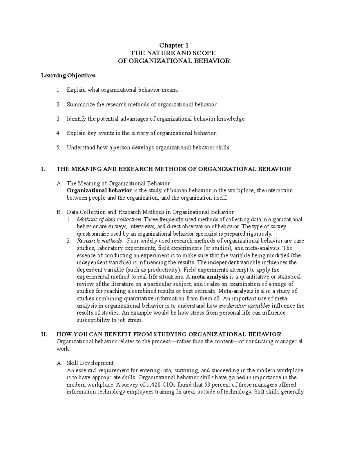 Chapter 1 Organizational Behaviour - Chapter 1 THE NATURE AND SCOPE OF ...