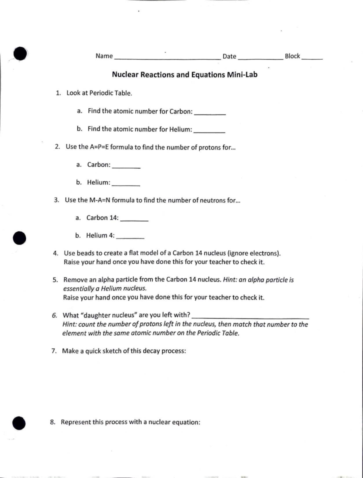 Nuclear Reactions & Equations Lab (Science 101) - Studocu