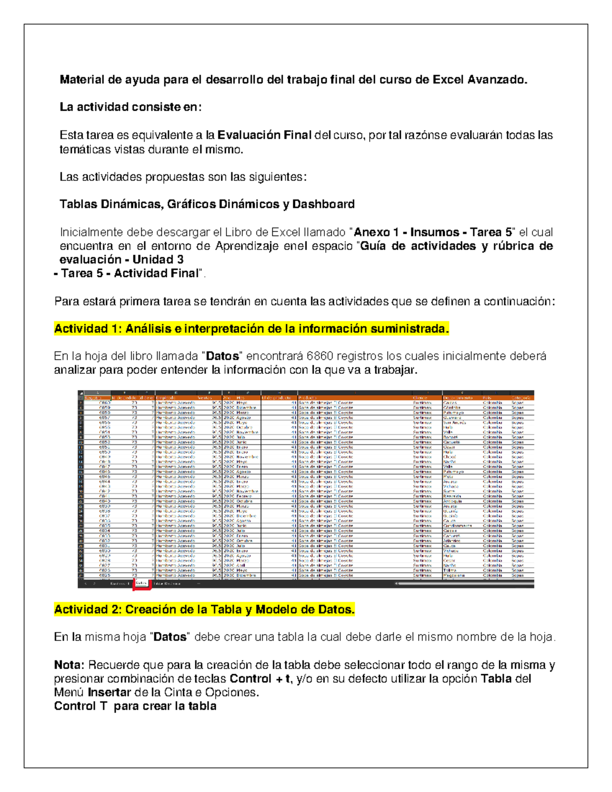 Guía de Actividades para Tarea 5 - Evaluación Final - Excel Avanzado - Studocu