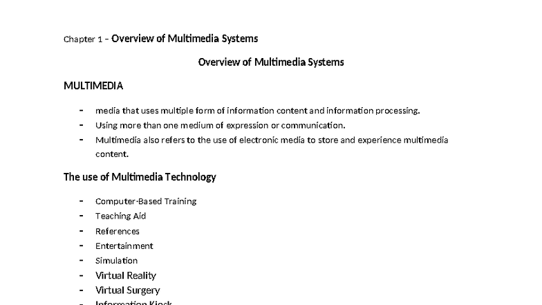 Chapter 1: Overview of Multimedia Systems (MULTIMEDIA) - Studocu
