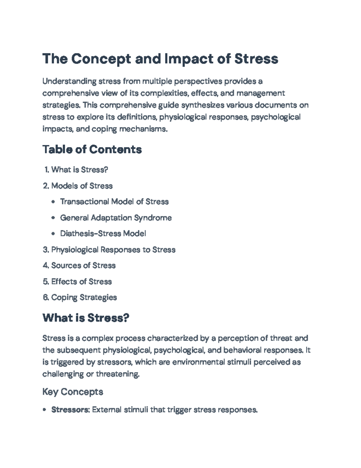 Understanding Stress: Physiological, Psychological, and Coping ...