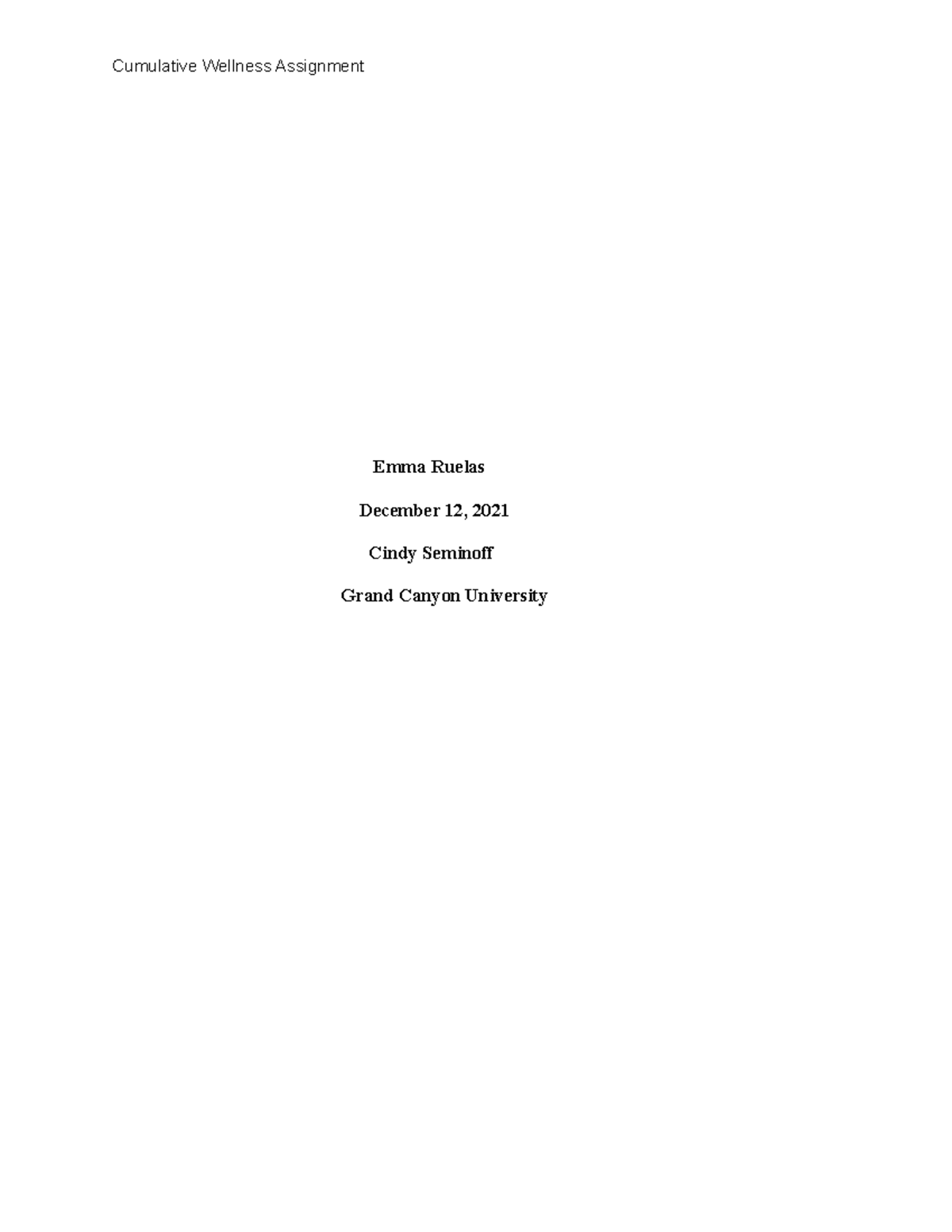 Cumulative Wellness Assignment for GCU Course - Final Submission - Studocu