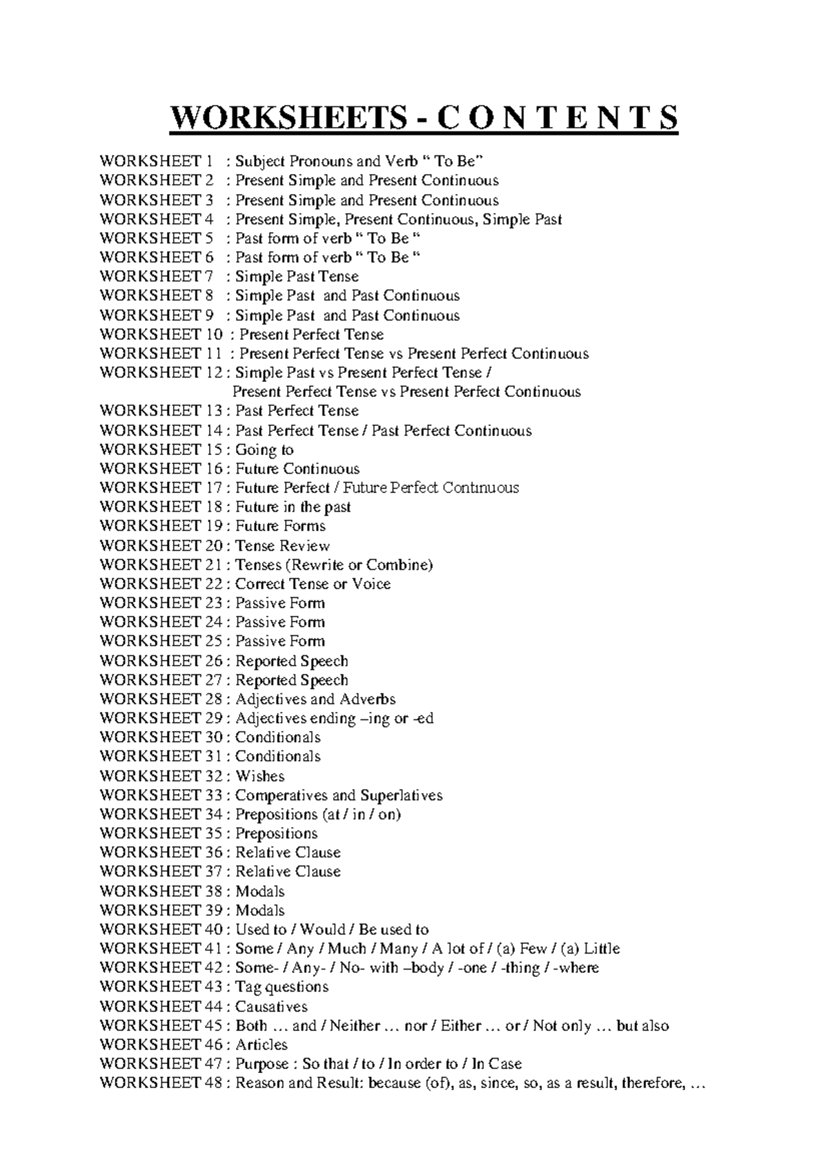 Grammar Worksheets Compilation: Subject & Verb Tenses - Studocu