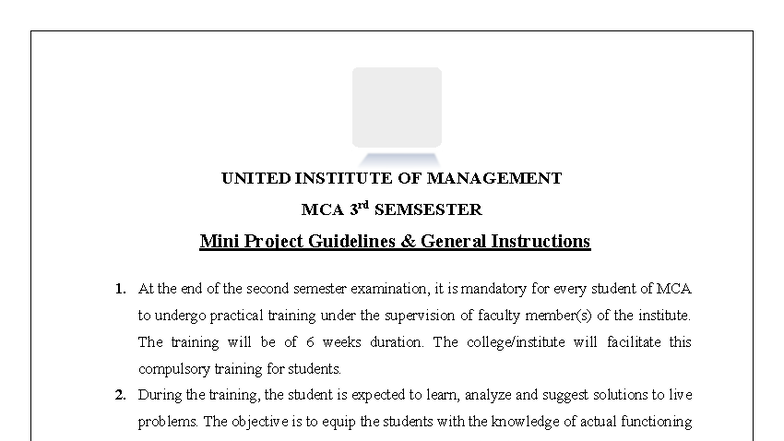 MCA 353 Mini Project Guidelines and Submission Format - Studocu