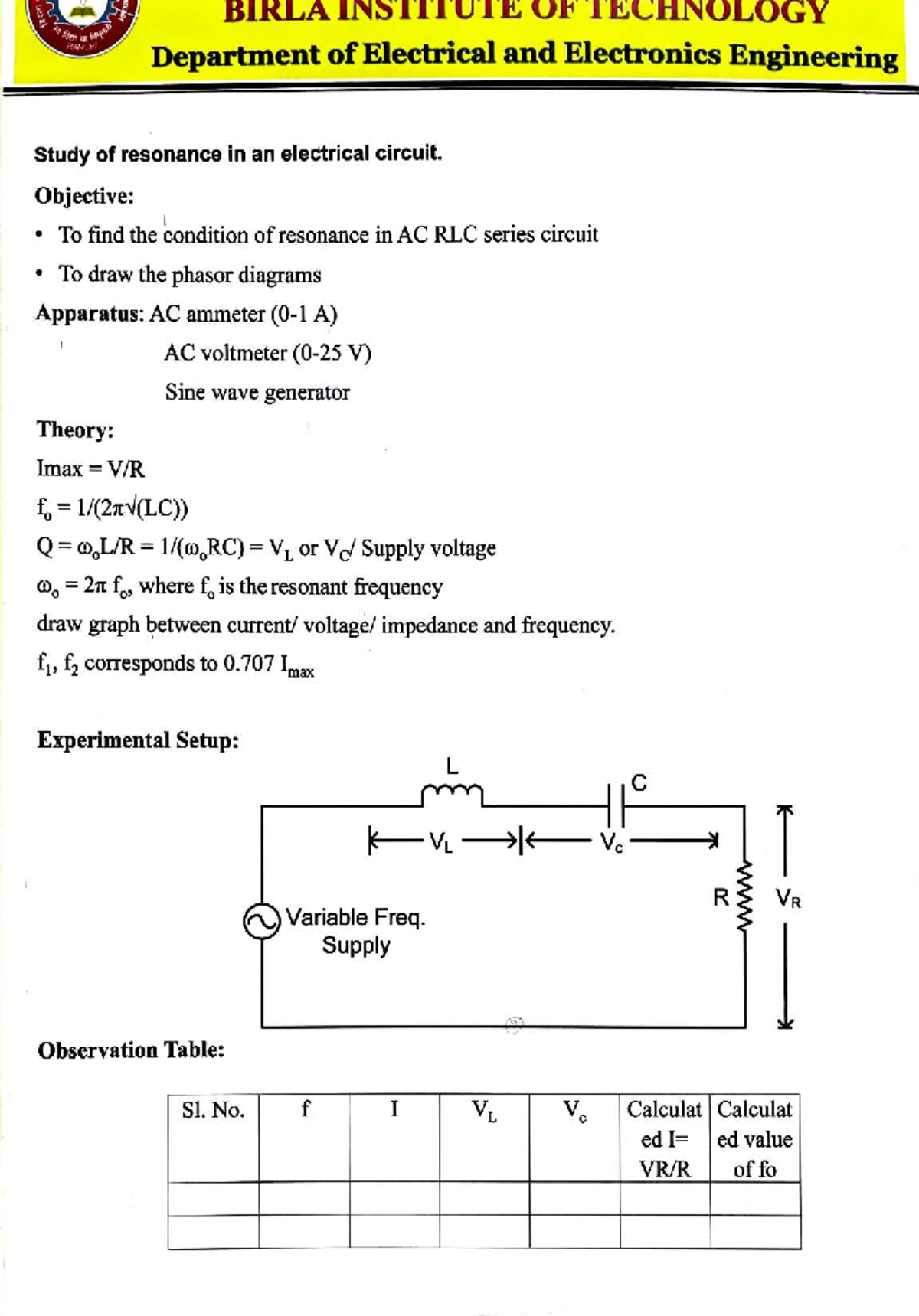 Experiment-6 - Bit mesra baisa electrical engineering lab practical ...