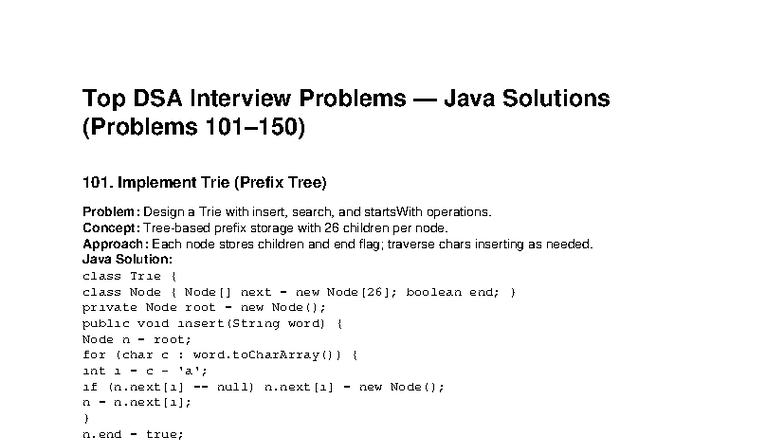 DSA 101-150 Interview Problems Solutions: Part 4 - Studocu