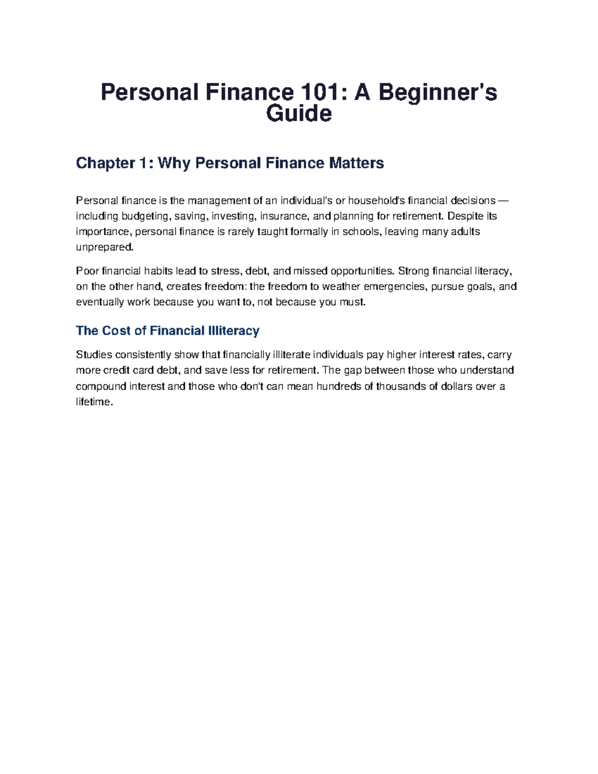 Personal Finance 101: Chapter 1 - Importance & Basics of Finance - Studocu