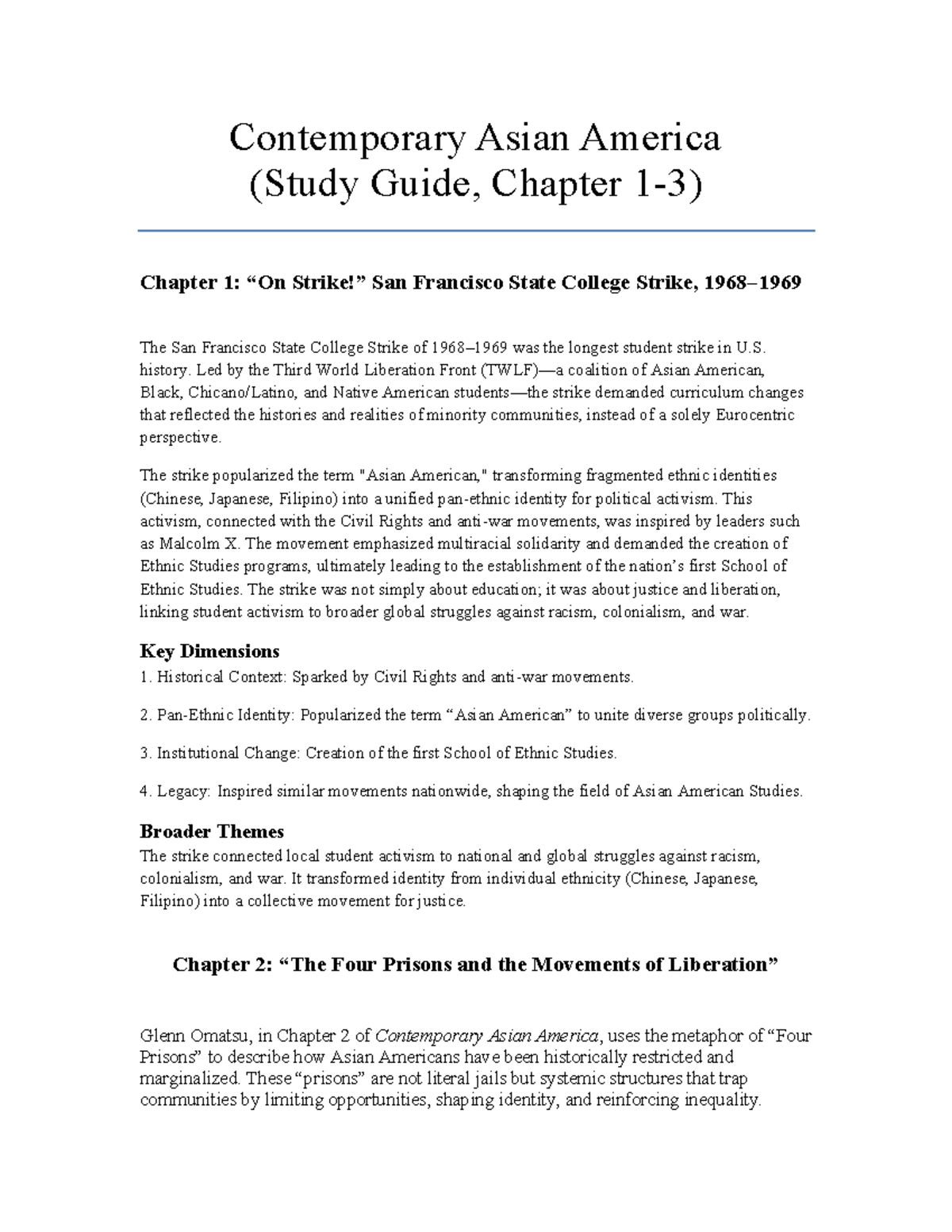 Study Guide: Contemporary Asian America (Chapters 1-3 Overview) - Studocu