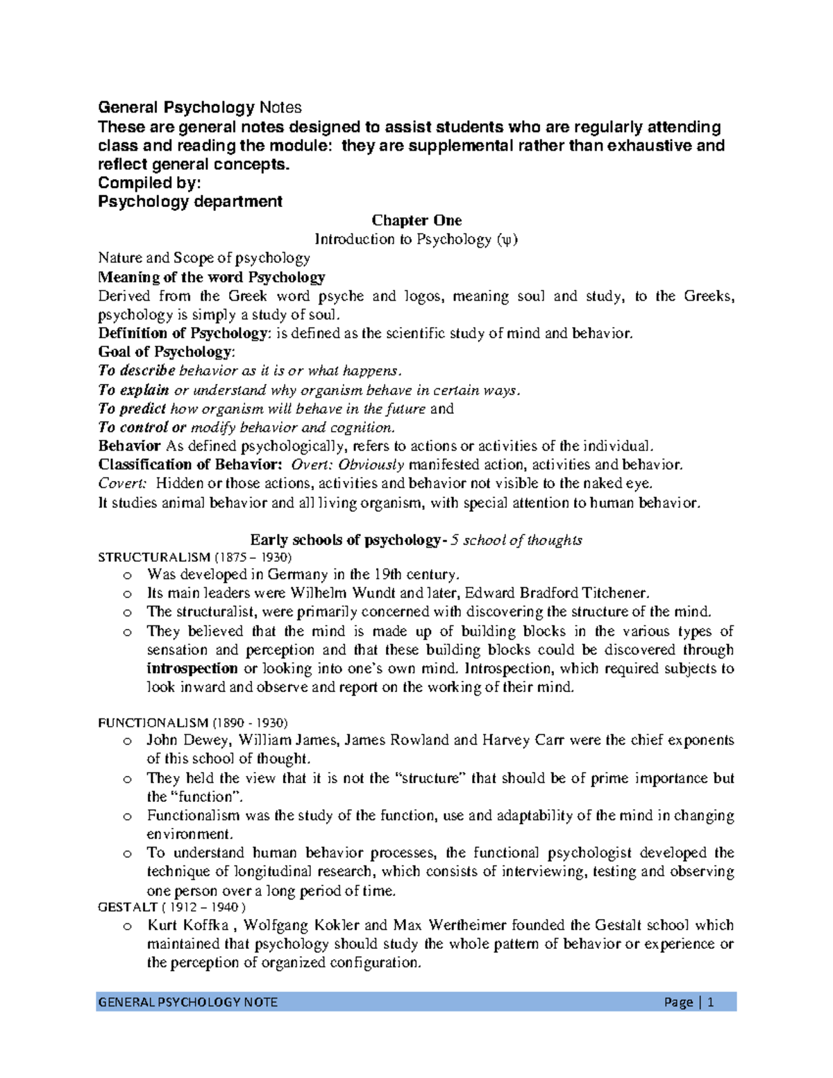 General psychology summary - General Psychology Notes These are general ...