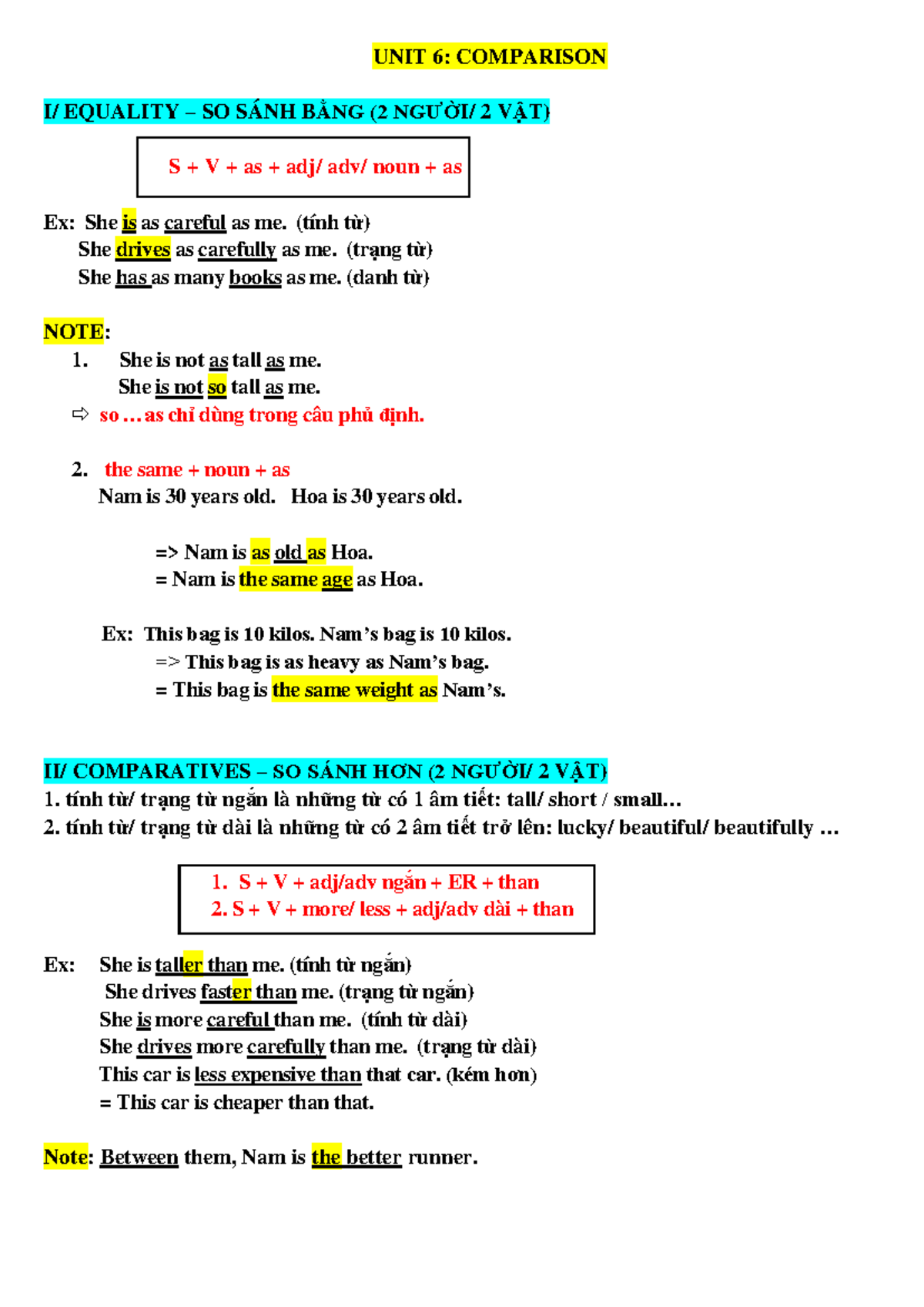 UNIT 6.P1: Grammar - Comparison and Equality in English - Studocu