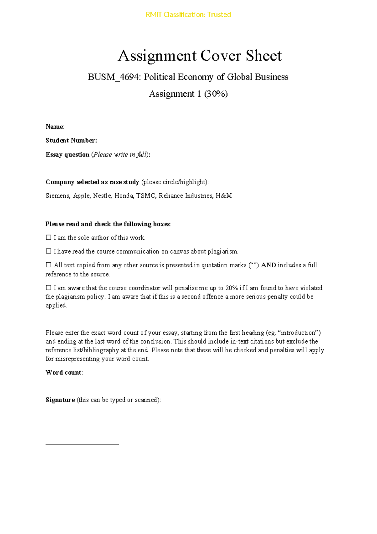 Assignment 1 Cover Sheet - RMIT Classification: Trusted Assignment ...