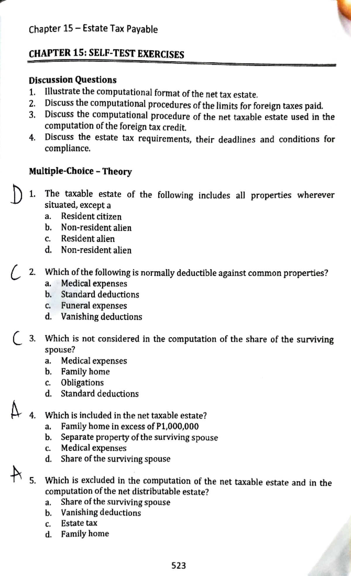Chapter 15 taxation only - CHAPTER 15: SELF-TEST EXERCISES Discussion ...
