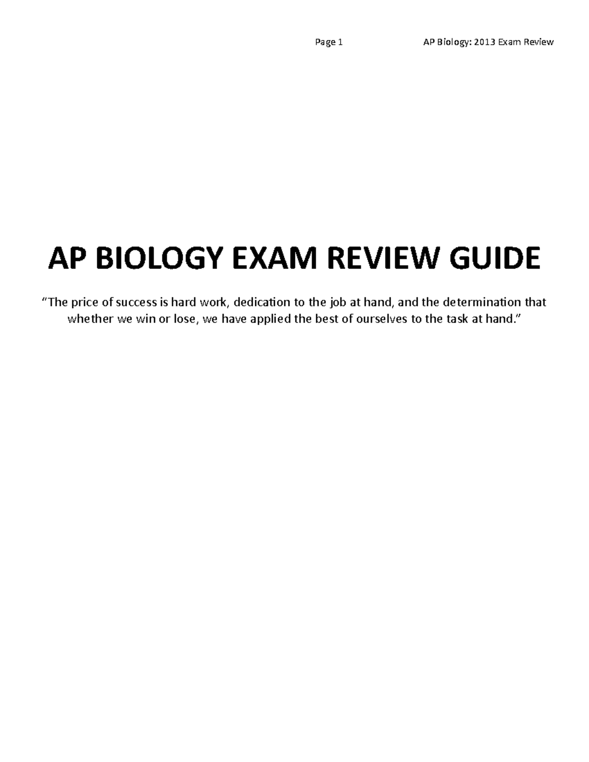 Ap biology exam review-key - AP BIOLOGY EXAM REVIEW GUIDE “The price of ...