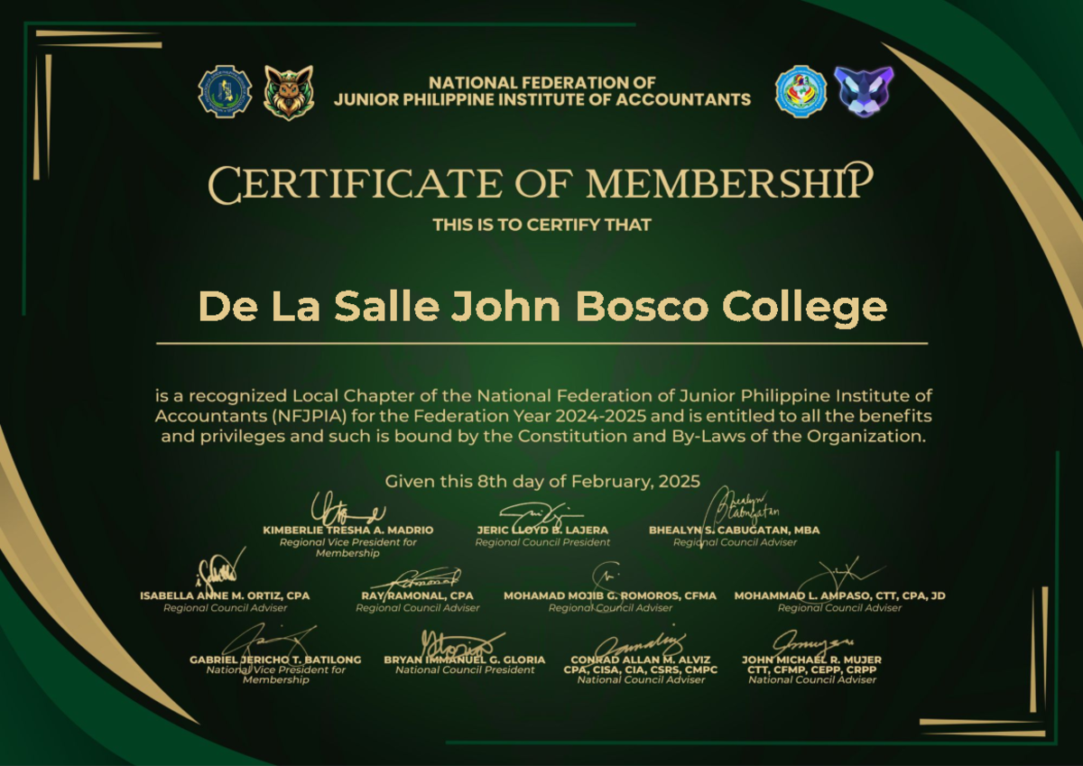 JUNIOR PRODUTE NFJPIA Membership Certificate - DLSJBC LC CERT-1 - Studocu