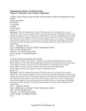 Sample/practice exam 2020, questions and answers - Organizational Behavior, 14e (Robbins/Judge ...