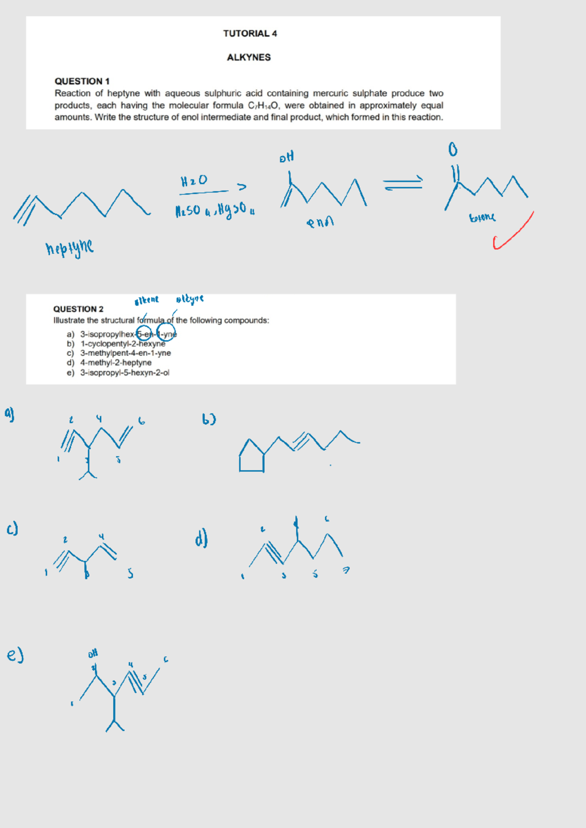 Chap 4 Alkyne - Tutorial on Reactions and Structures - Studocu