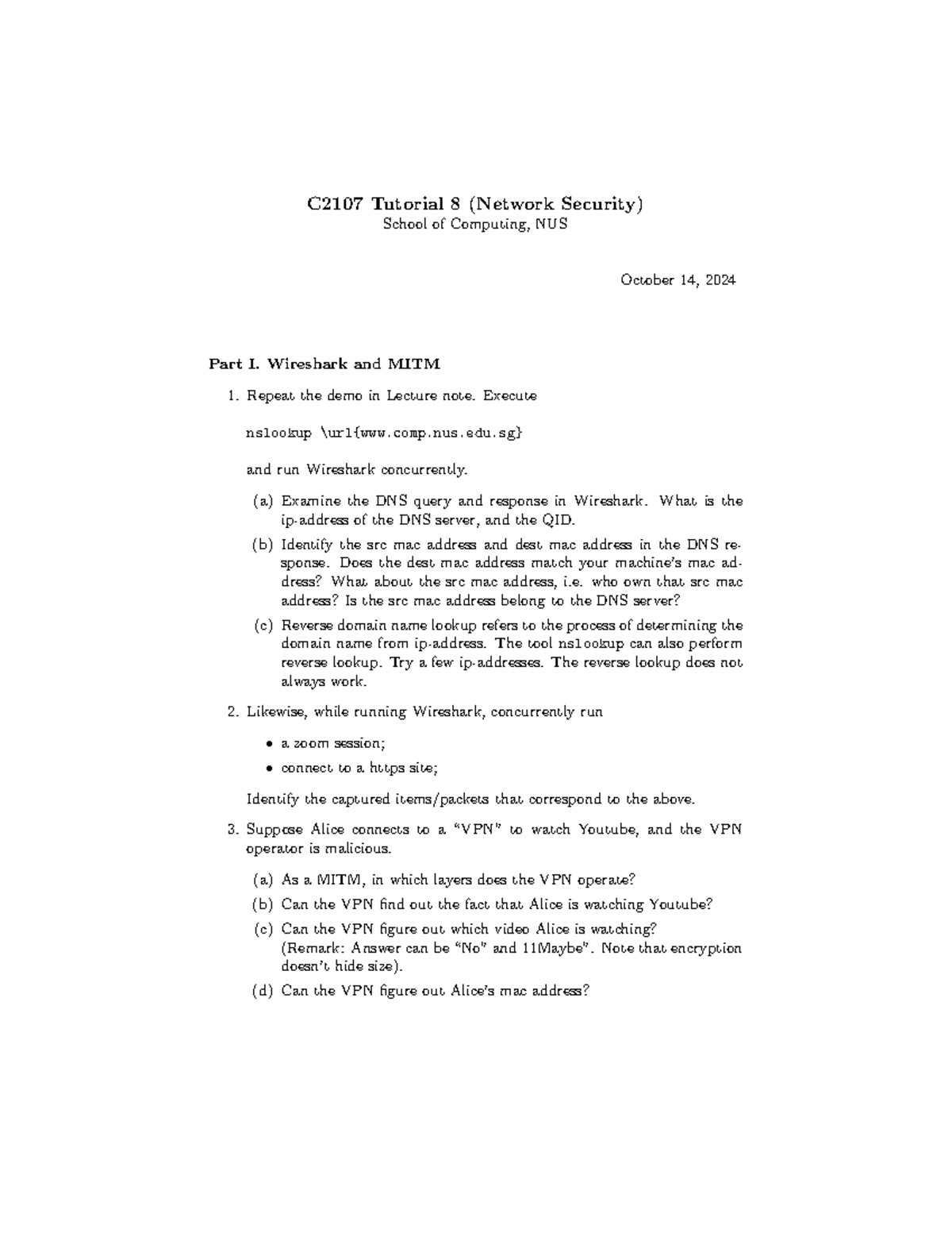 2024B tutorial 8 - notes - C2107 Tutorial 8 (Network Security) School ...