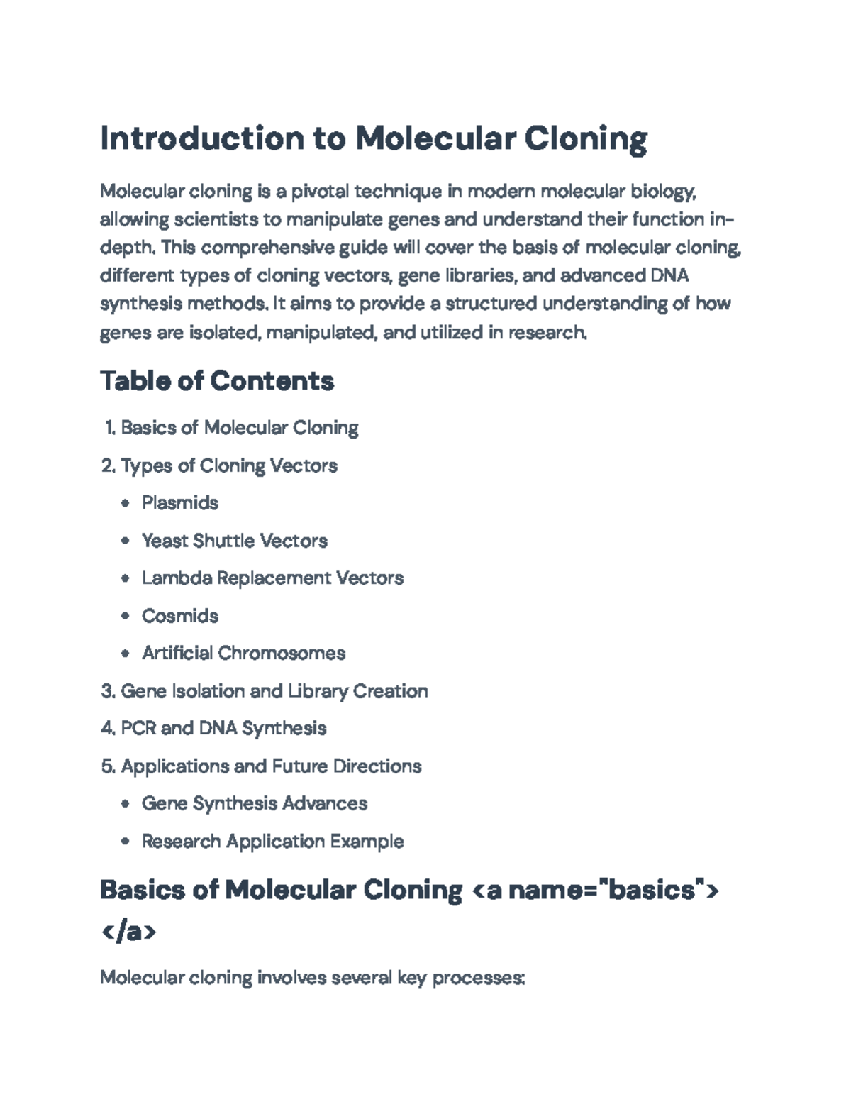 Molecular Cloning Basics: Techniques, Vectors, and Applications ...
