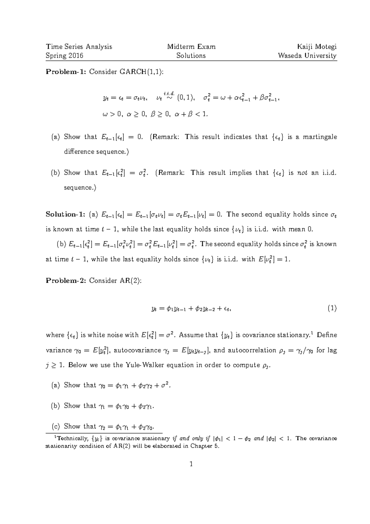Midterm Solution v3 - In this course we learn about time series method ...