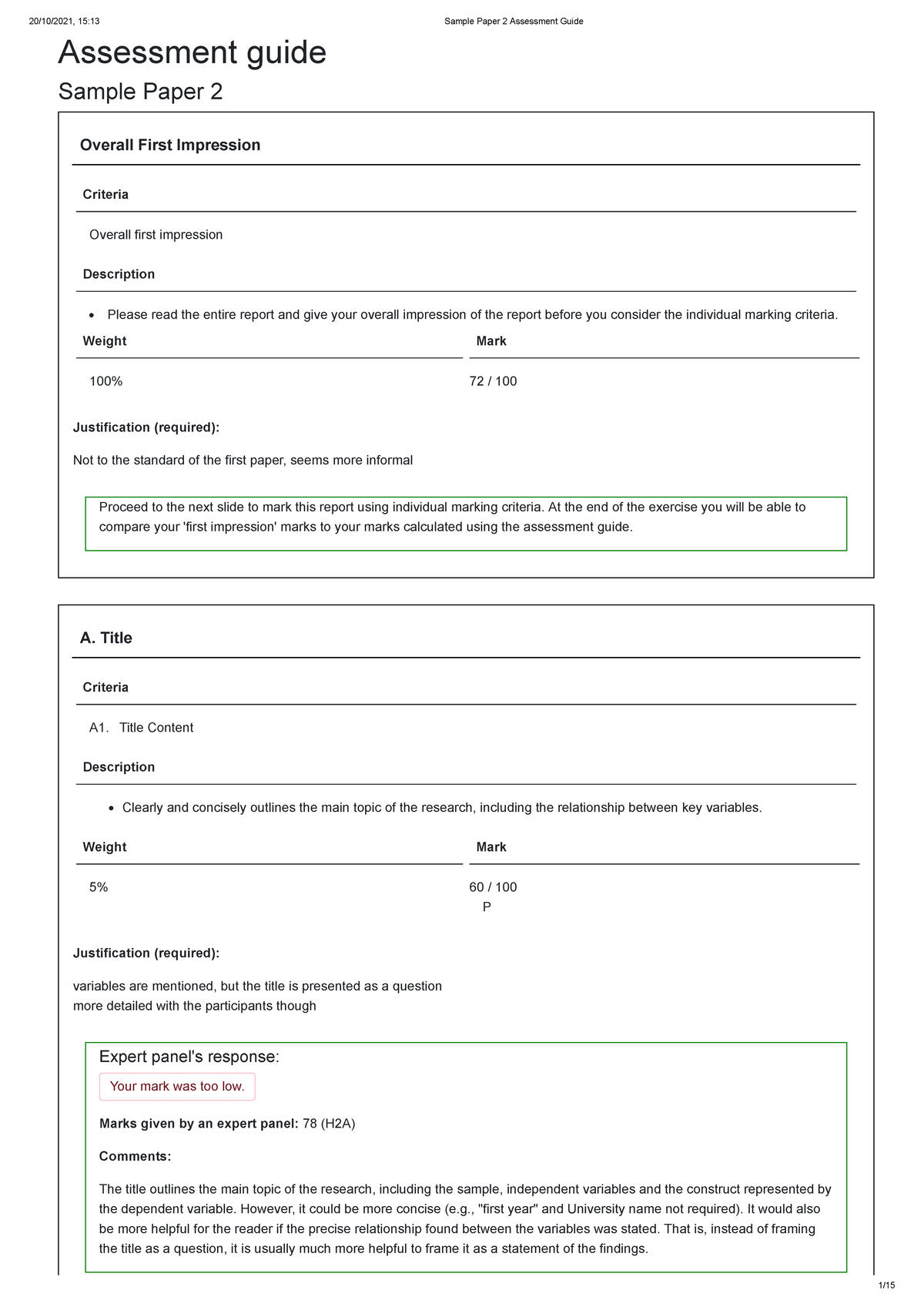 15:13 Sample Paper 2 Assessment Guide: Overall First Impression ...