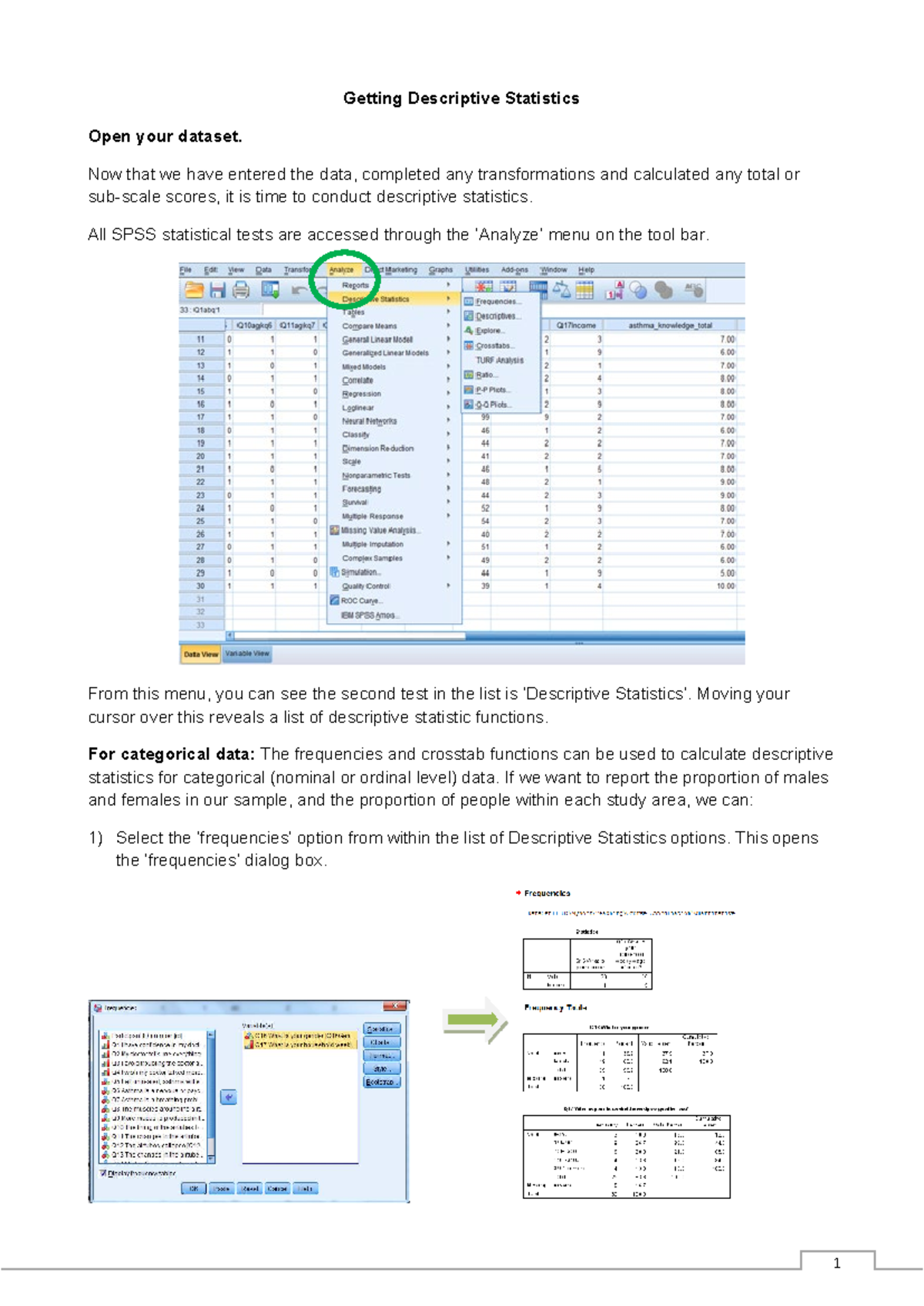 SPSS Overview Handout - Week 5: Descriptive Statistics Guide - Studocu