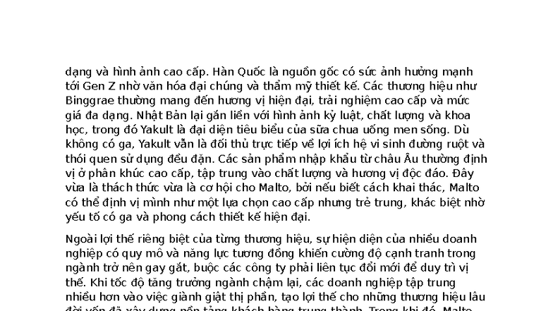 Chiến Lược Thị Trường Cho Malto Sparkling Yogurt: Cạnh Tranh Và Cơ Hội ...