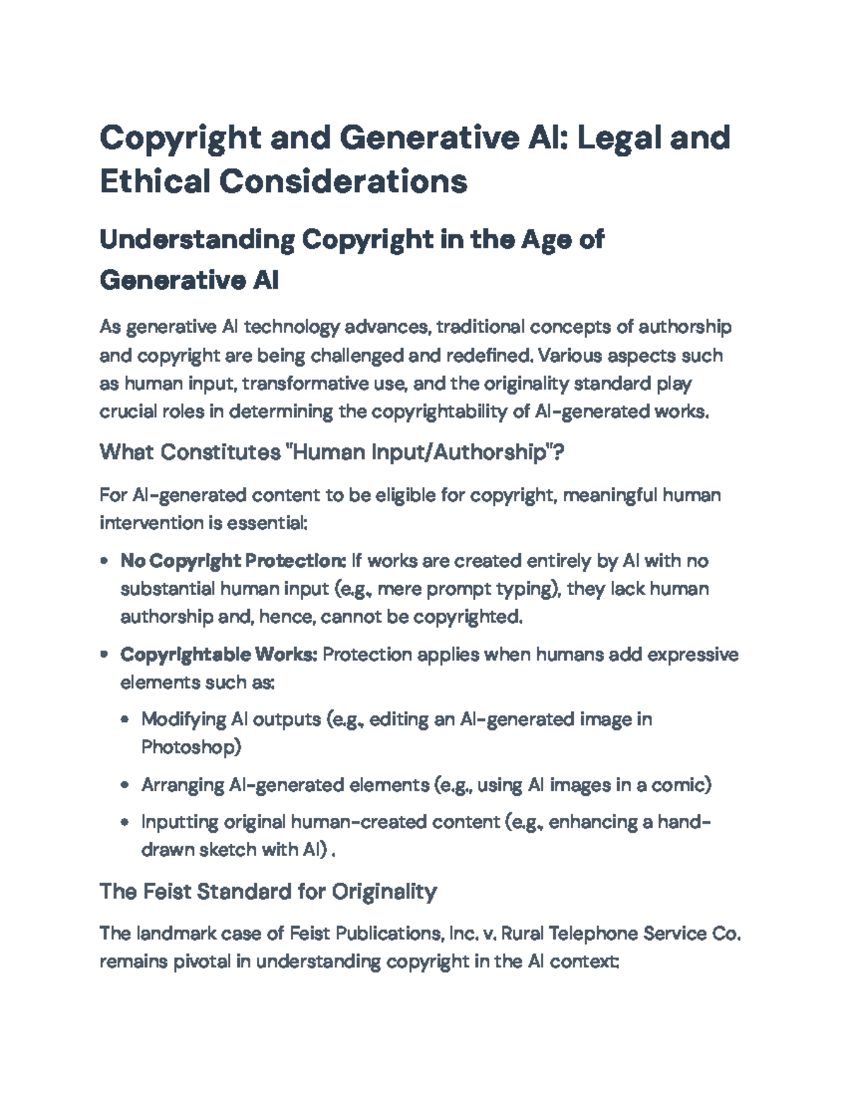 Copyright and Generative AI: Legal, Ethical, and Economic Aspects - Studocu