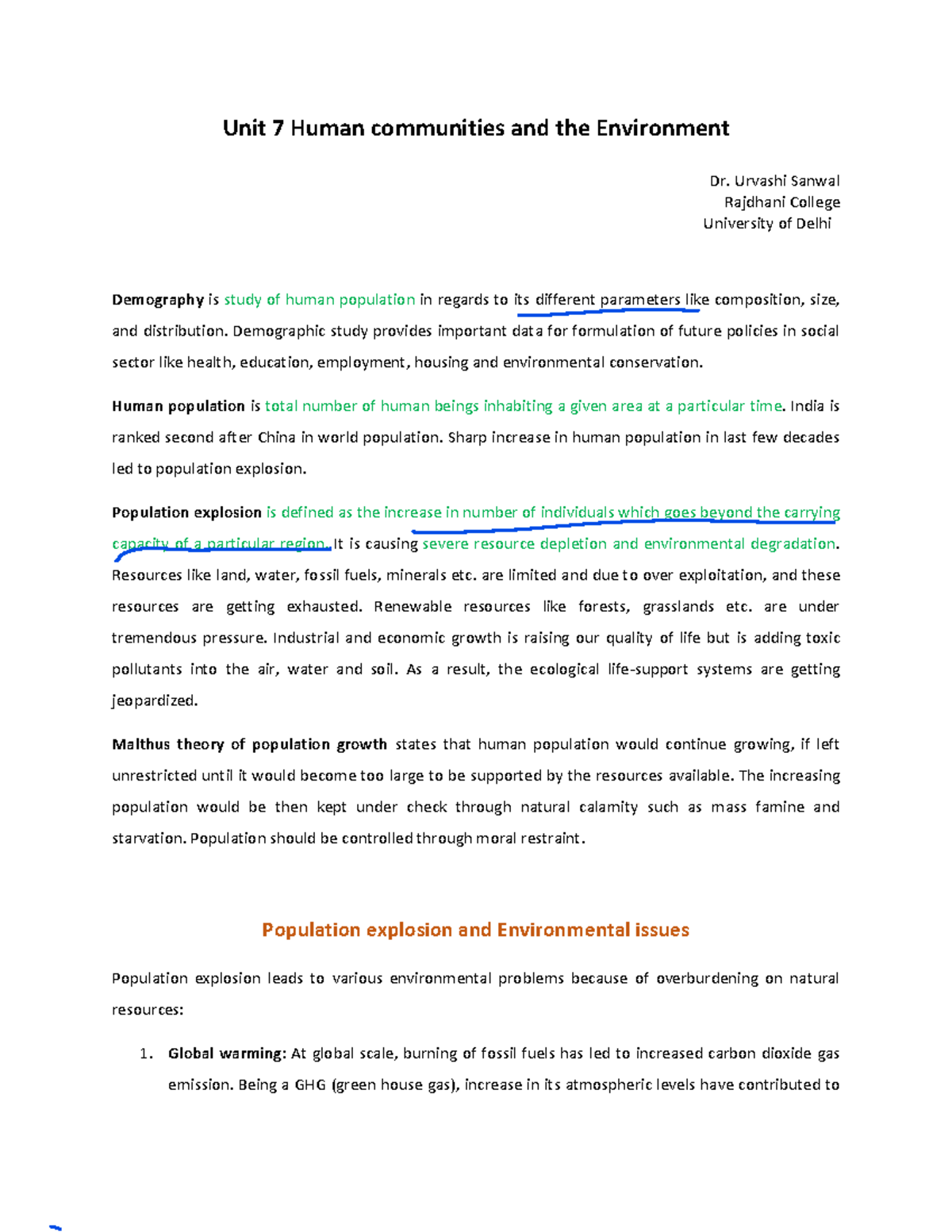 Unit 7: Human Communities, Environment & Population Challenges - Studocu