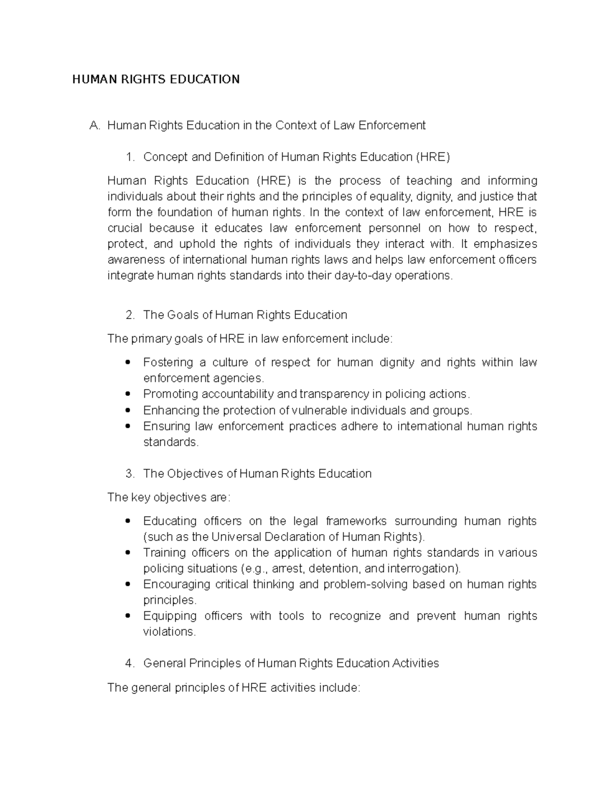 Human Rights Education - HUMAN RIGHTS EDUCATION A. Human Rights ...