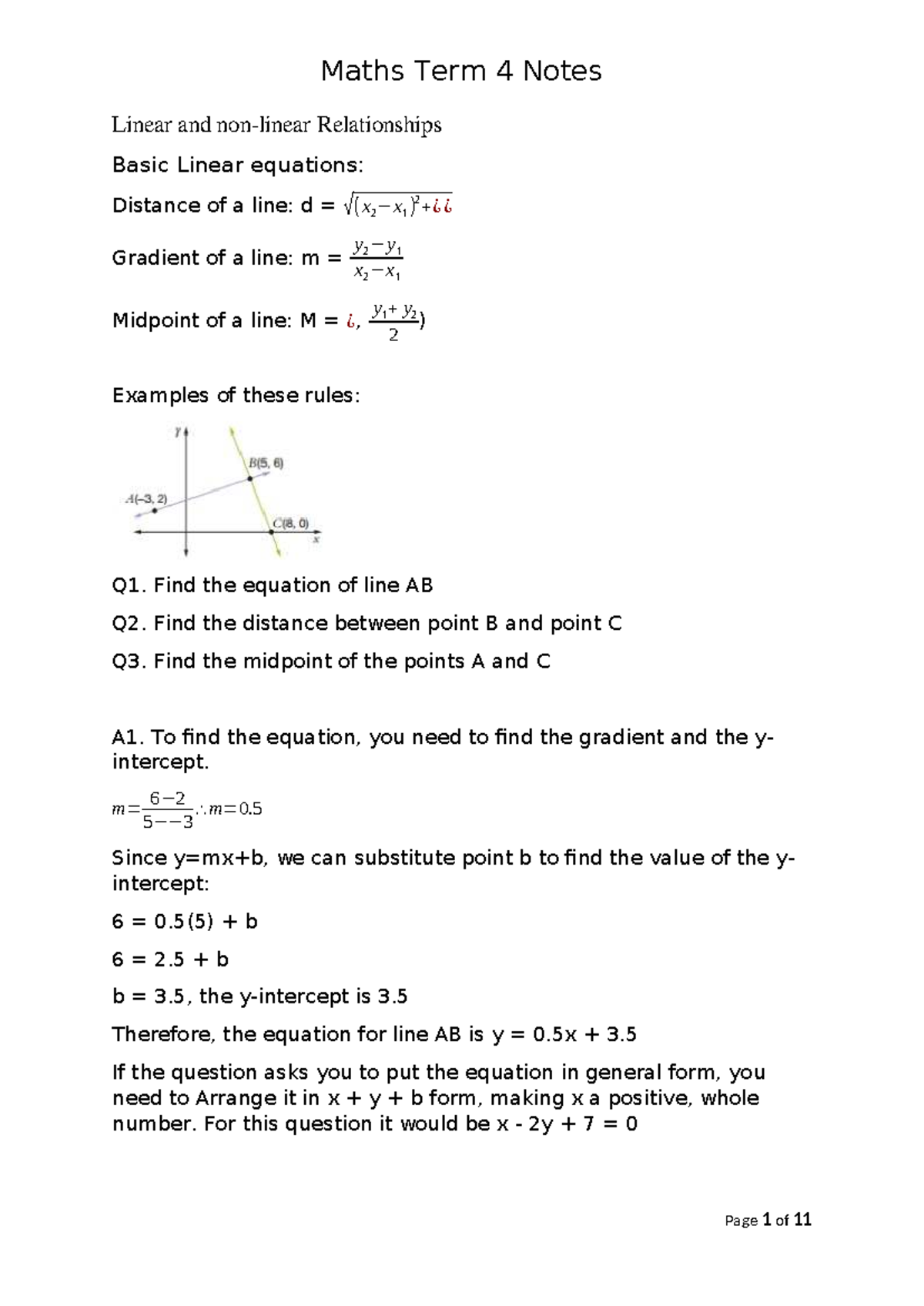 Maths T4 - Term 4 Notes on Linear Relationships and Parabolas - Studocu