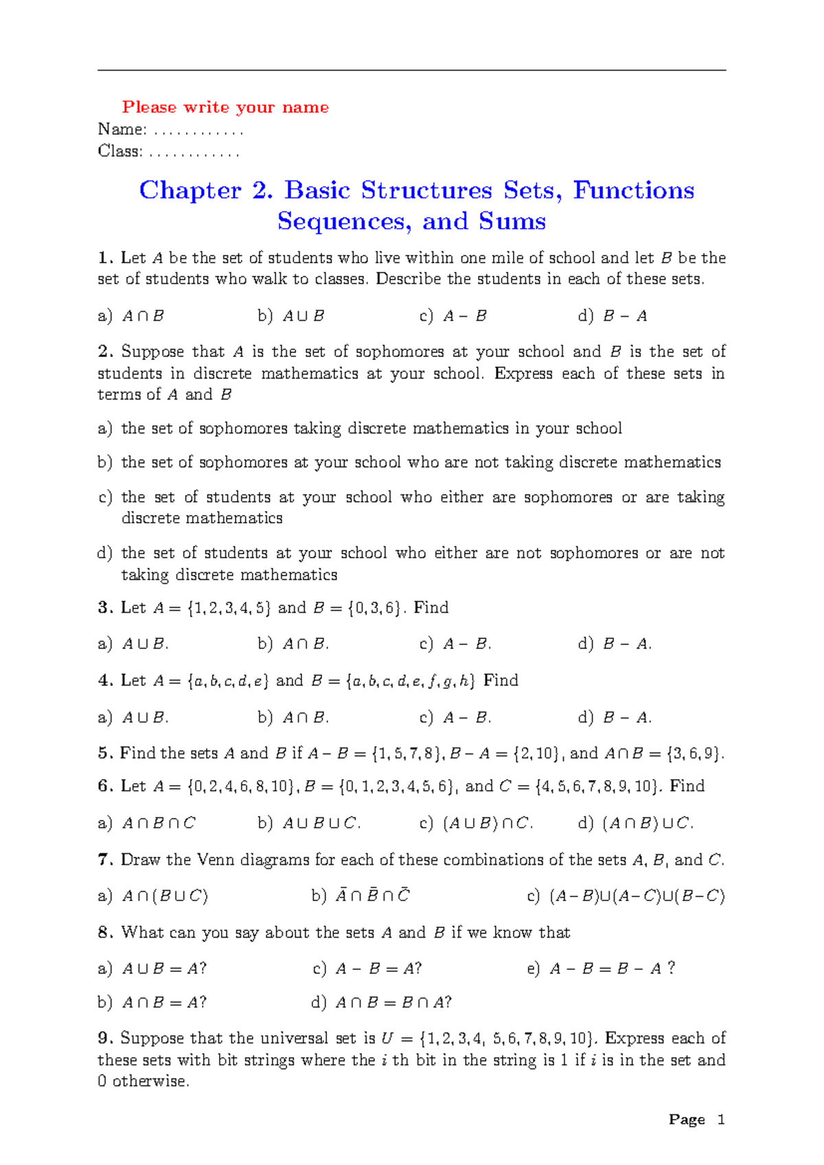 Chapter 2 Basic Structures v2 - Please write your name Name ...
