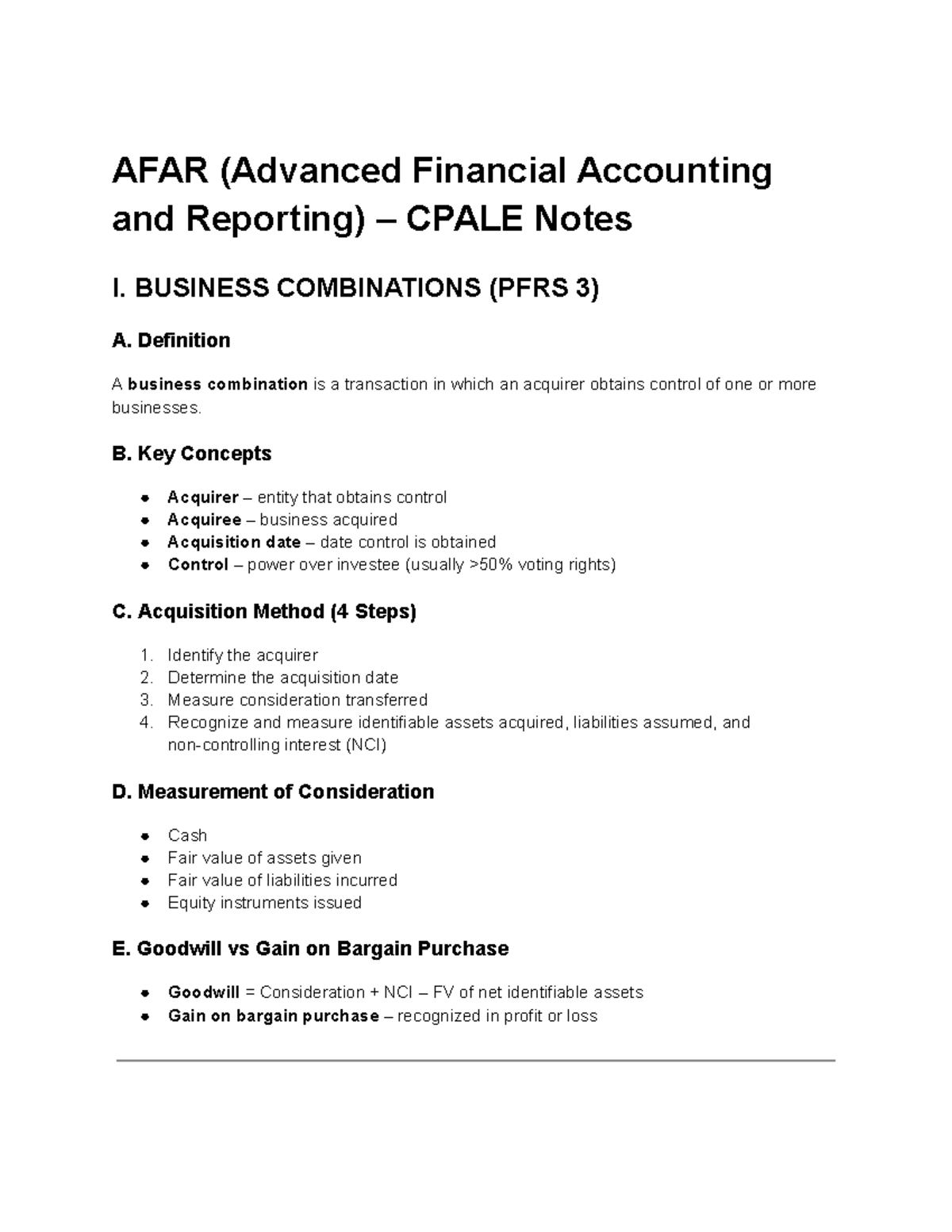 AFAR (Advanced Financial Accounting and Reporting) CPALE Notes ...