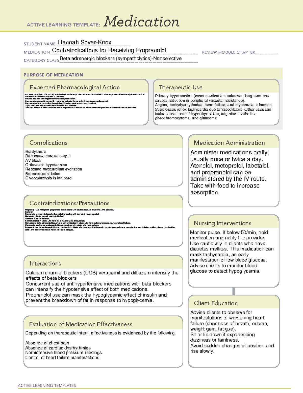 Contraindications for Receiving Propranolol - ACTIVE LEARNING TEMPLATES ...