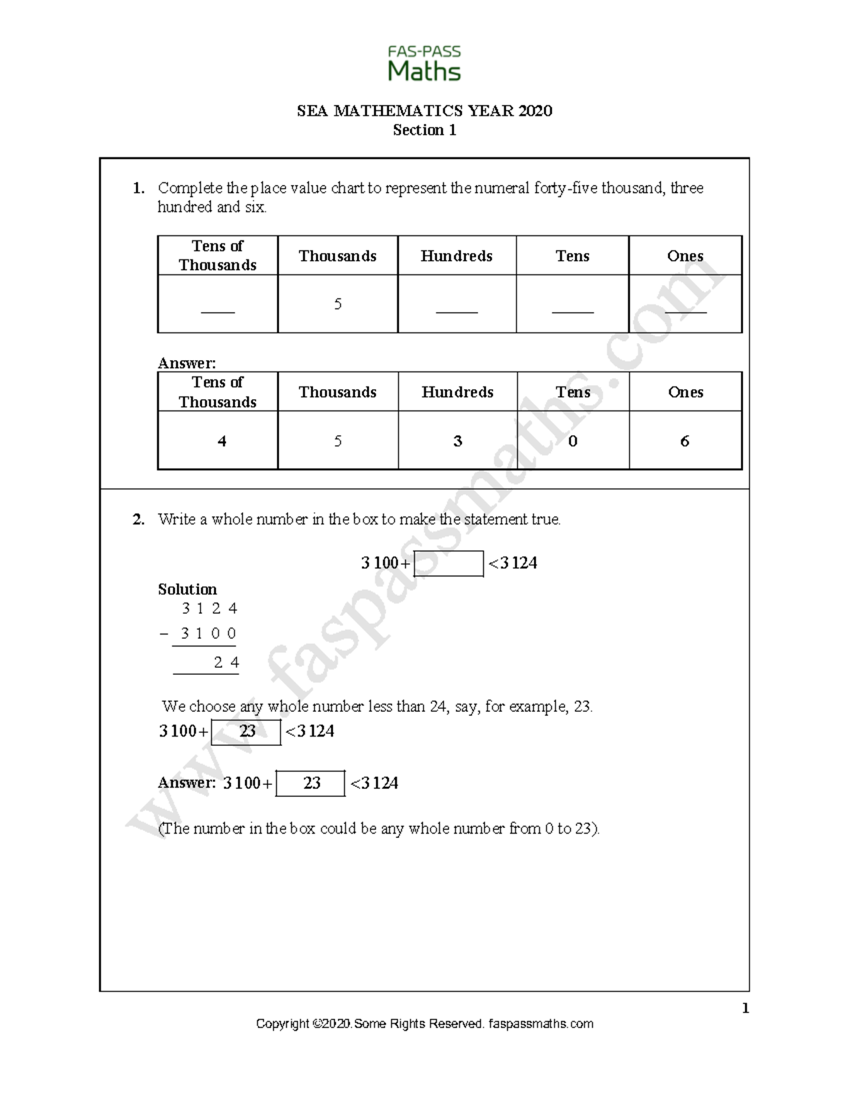 SEA2020 Maths - S.E.A 2020 Past Paper Exam Questions and Answers - Studocu