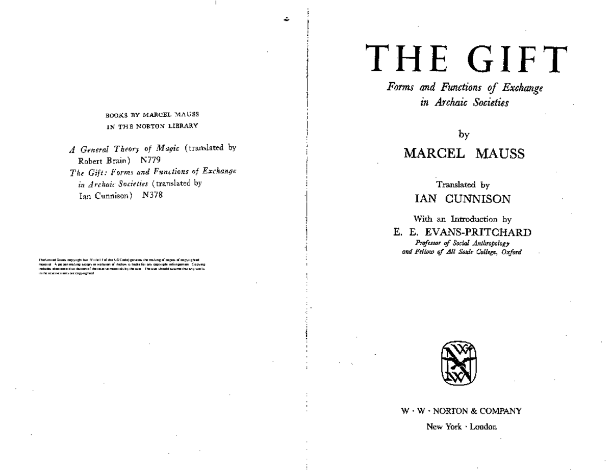 Mauss The Gift Ch 1 - Chapter 1 Questions - - Studocu