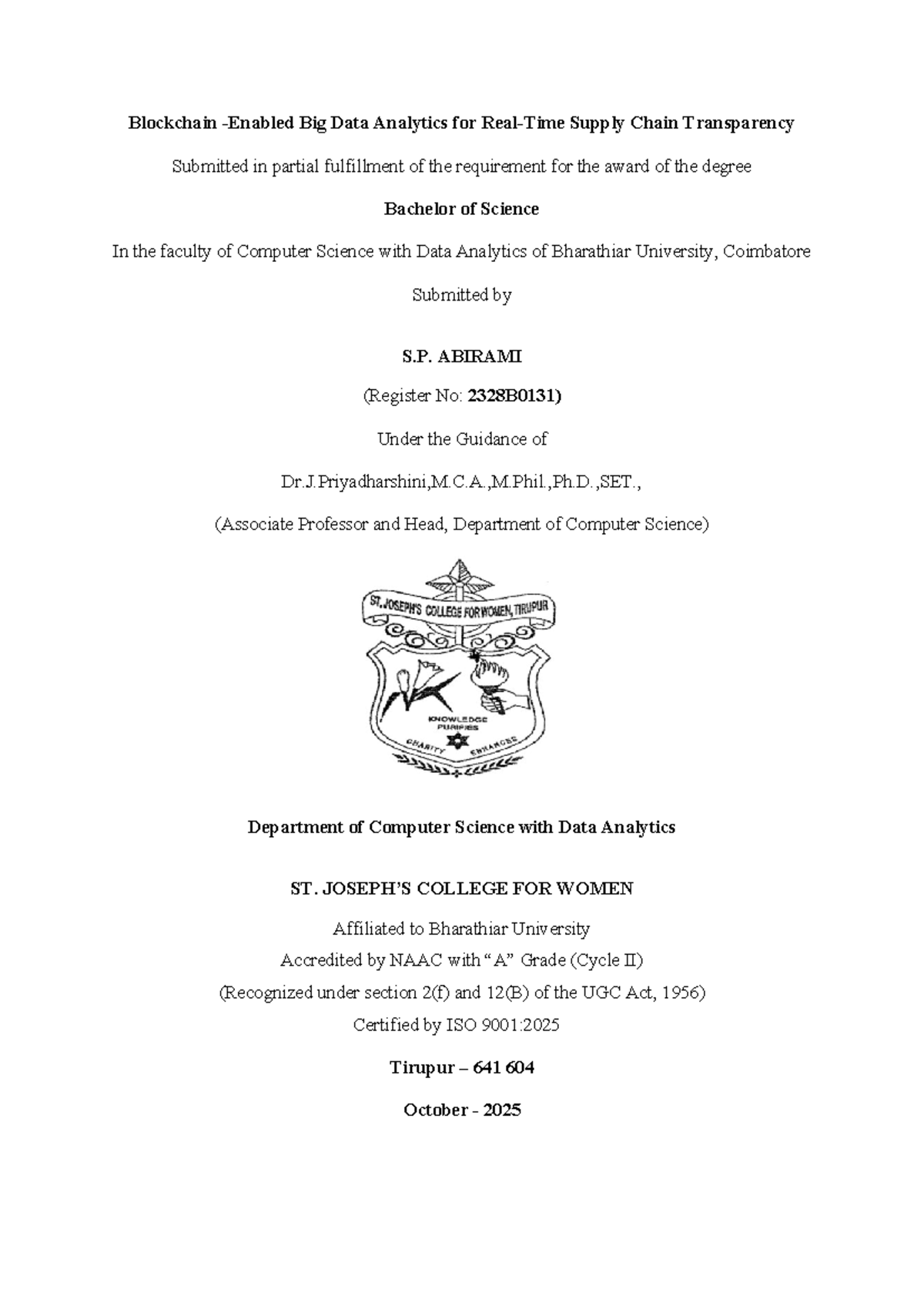 Big Data Analytics for Supply Chain Transparency (B.Sc. Project) - Studocu