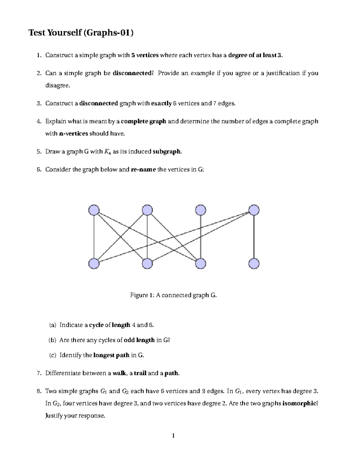 Graphs 01 - Test Yourself (Graphs-01) Construct a simple graph with 5 ...