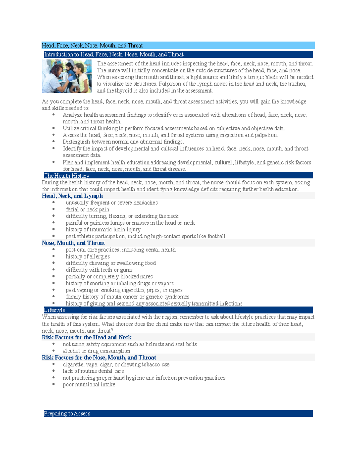 Nursing Assessment Guide: Head, Face, Neck, Nose, Mouth, and Throat ...