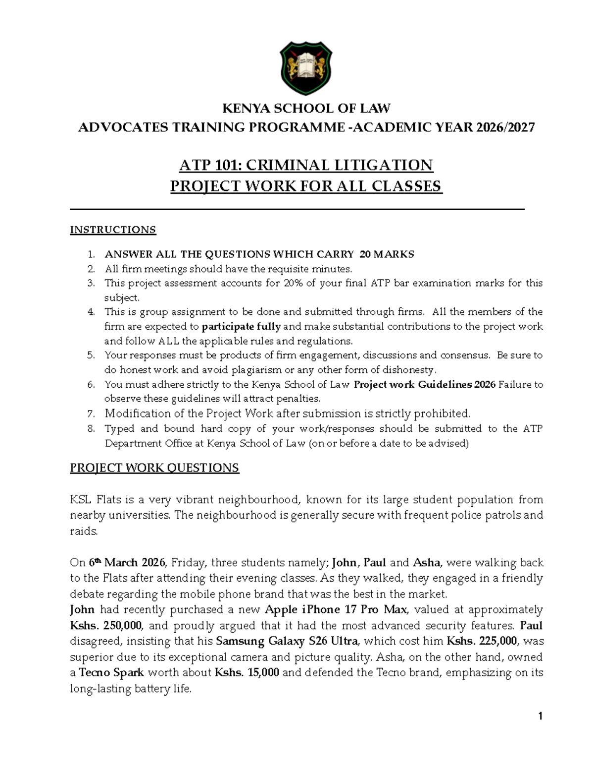 ATP 101: Criminal Litigation Project Work Guidelines 2026 - Studocu